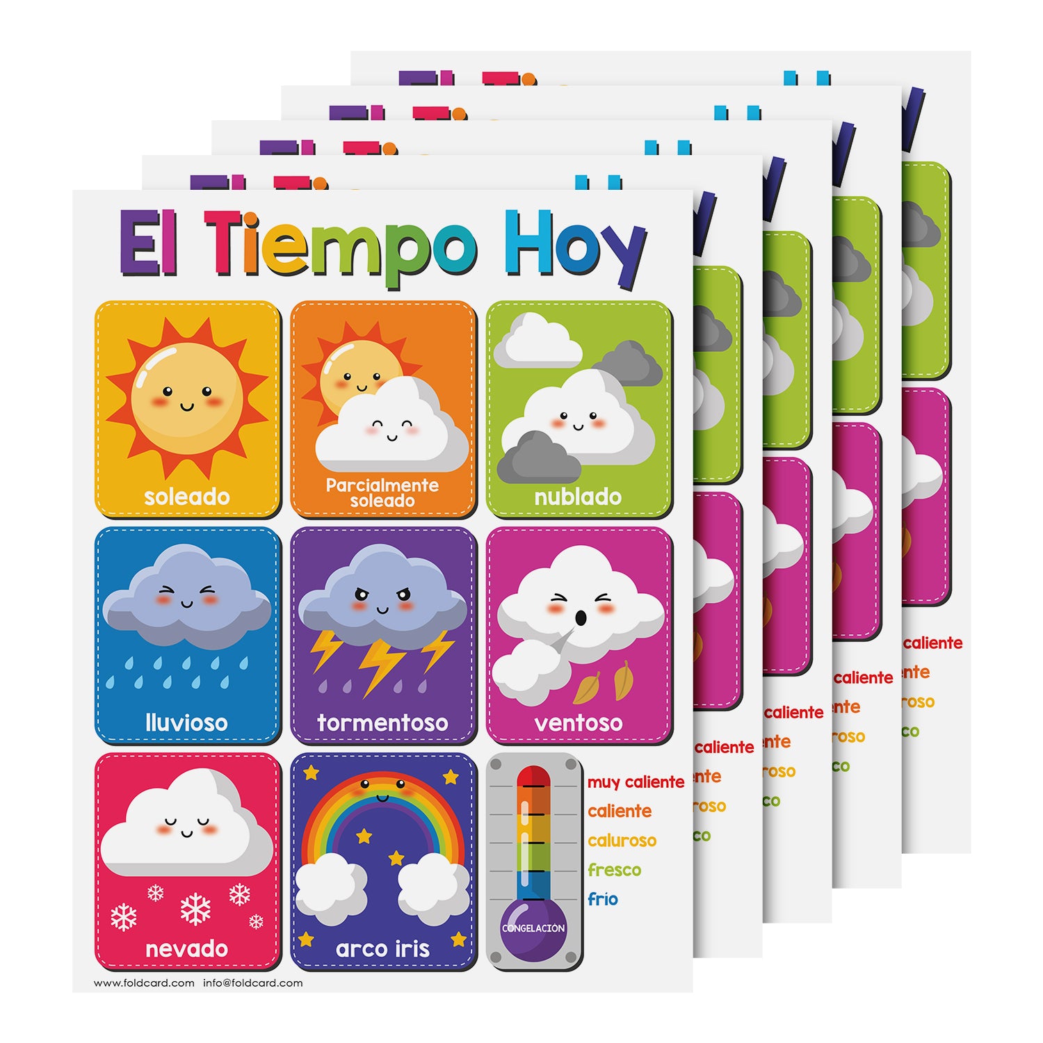 Kids Spanish Weather Chart | 8.5" x 11" | 5-Pack