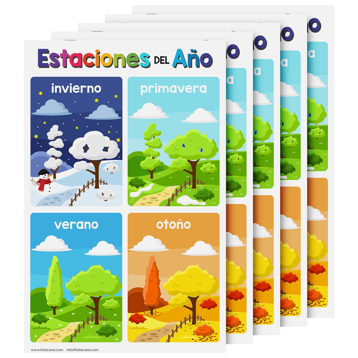 Spanish Seasons Chart for Kids | Colorful Educational Poster | 5-Pack
