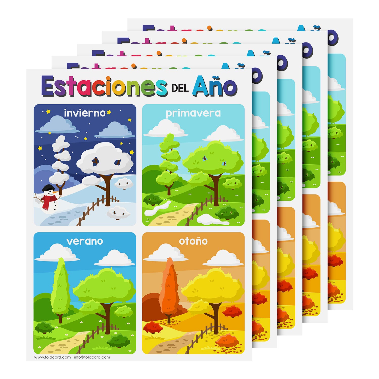 Spanish Seasons Chart for Kids | Colorful Educational Poster | 5-Pack