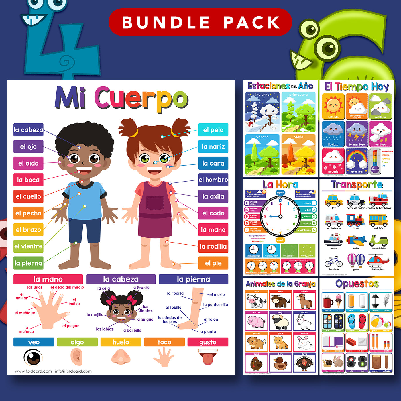Spanish Bundle Educational Charts | Preschool to Gradeschool