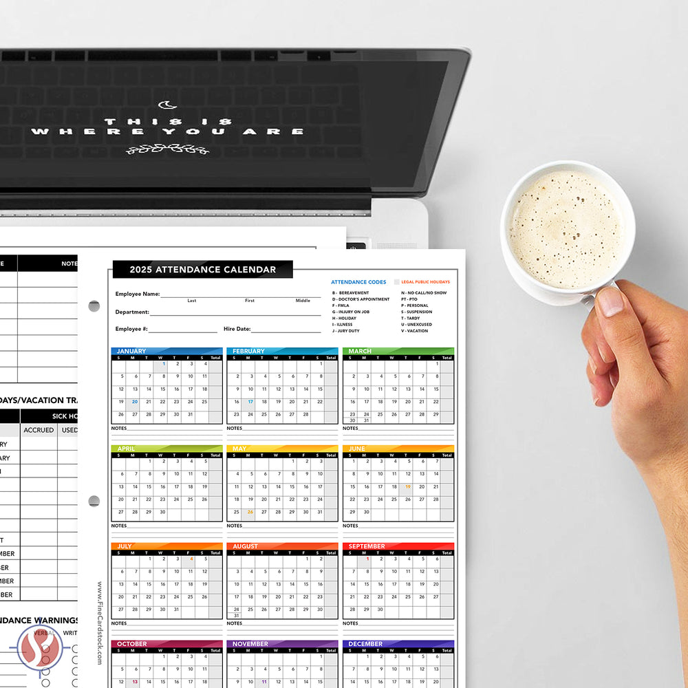 2025 Attendance Calendar Card Stock Paper – Great Employee Work Tracke