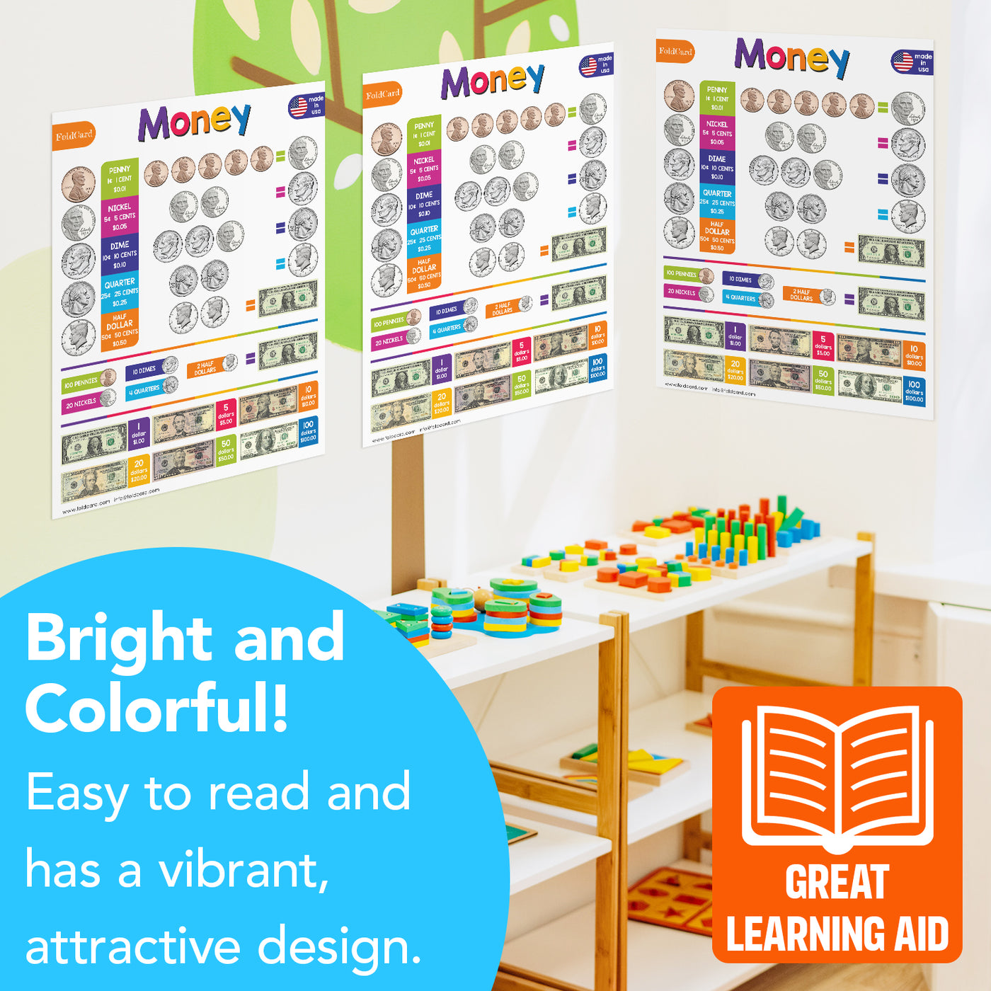 U.S. Money Chart for Kids | Educational Poster | 8.5 x 11 | 5-Pack