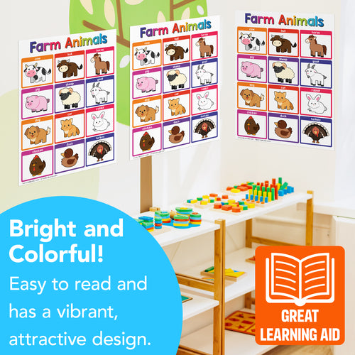 Farm Animals Chart for Kids | Colorful Educational Poster | 5-Pack