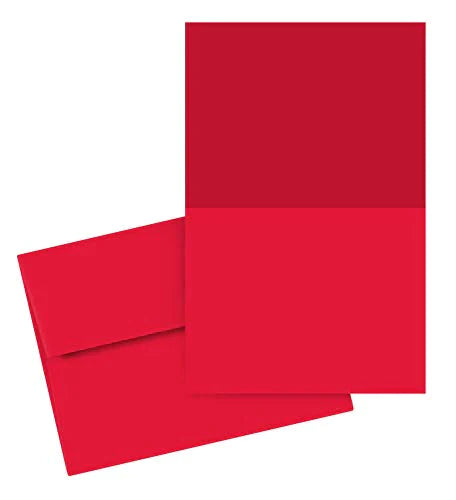 Red Blank 4 x 5.5 Greeting Cards with Red A2 Envelopes - 25 Cards & En